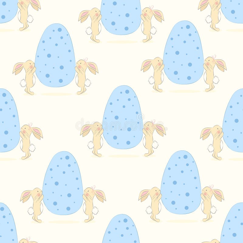 Easter Bunnies Holding an Egg Seamless Pattern Fluffy Rabbits Stock ...