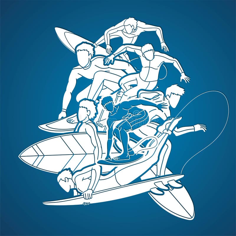 Surfer Action Surfing Sport Players Cartoon Graphic Vector Stock Vector ...