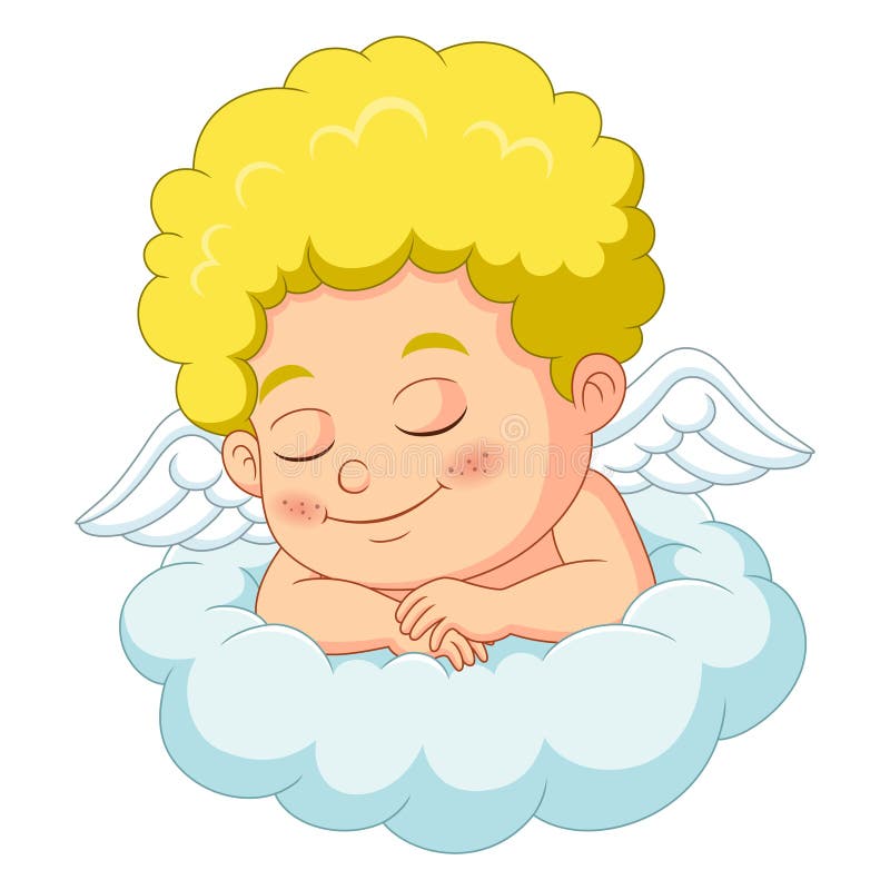 Cute Little Cupid Cartoon Sleeping on the Cloud Stock Vector ...