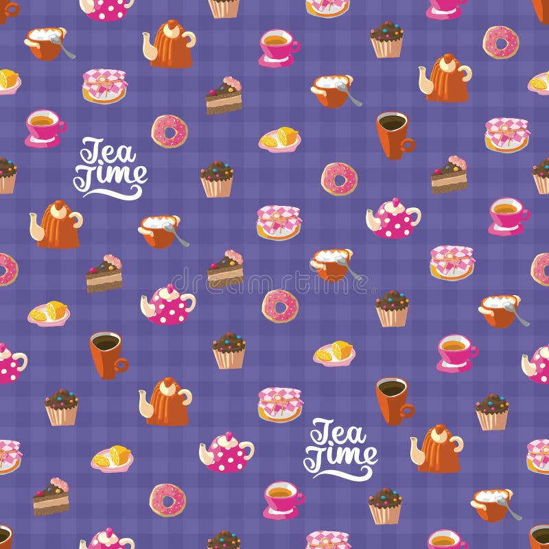 Tea Time Seamless Pattern with Tea Cups Stock Illustration ...