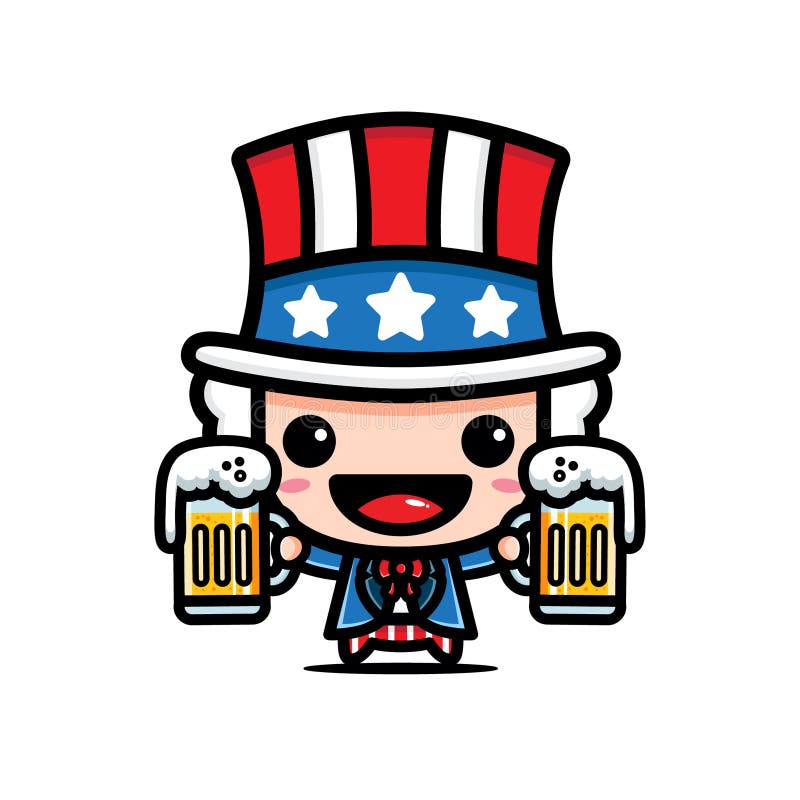Cute Uncle Sam Cartoon Character Holding Beer Stock Vector ...