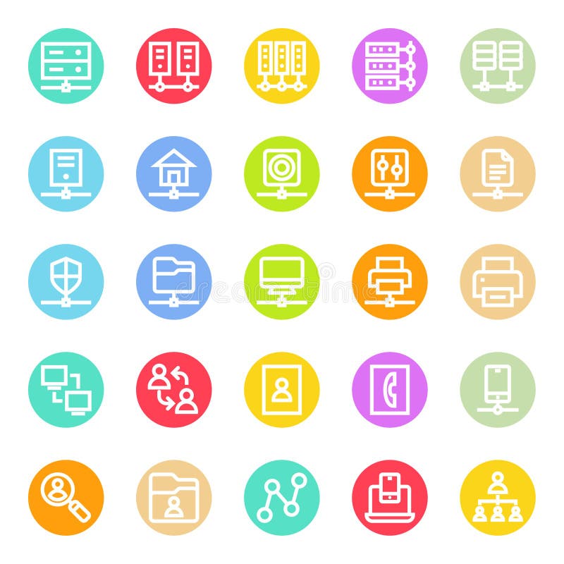 Circle Color Outline Icons for Network and Communication. Stock Vector ...