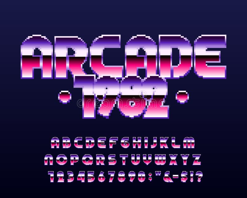 Arcade 1982 Alphabet Font. Digital Letters and Numbers Stock Vector ...
