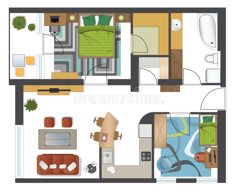 Colorful Floor Plan of a House. Stock Vector - Illustration of door ...