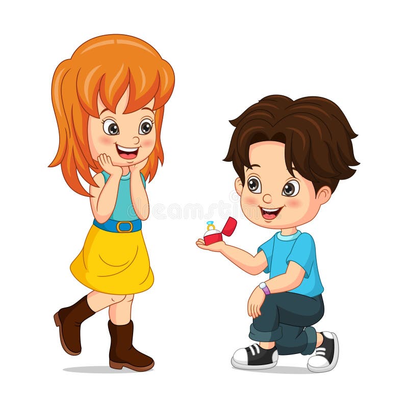 Cartoon Boy Giving Engagement Ring To His Girl Stock Vector ...