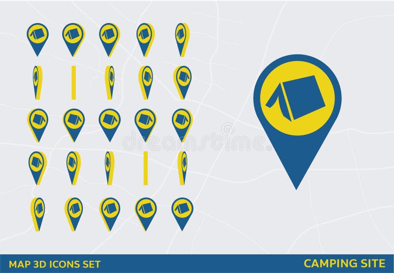 Maps 3D Icon Set Rotation Camping Site Vector Illustration Stock Vector ...