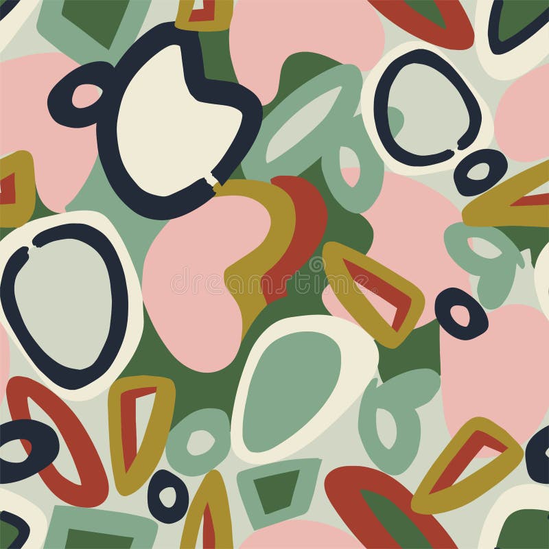 Vector Hand-drawn Abstract Shapes Collage Illustration Motif Seamless ...