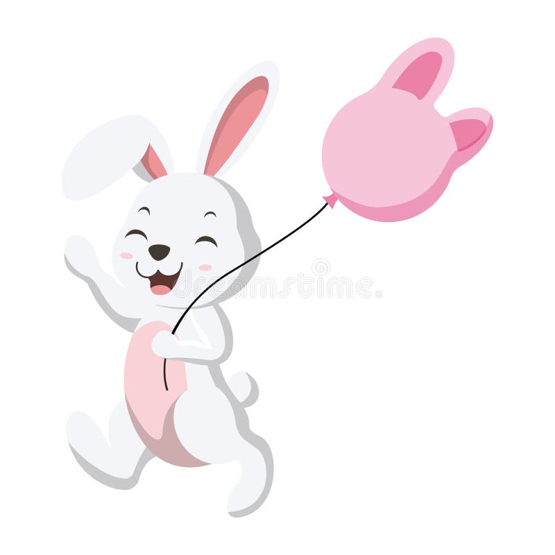 Cute Little White Rabbit Holding Balloon Bunny Ears Stock Vector ...