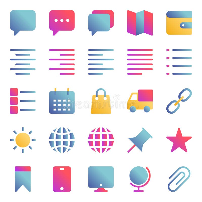 Gradient Color Icons for Universal, Web. Stock Vector - Illustration of ...