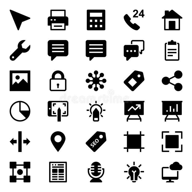 Glyph Icons for Web Design and Development. Stock Vector - Illustration ...