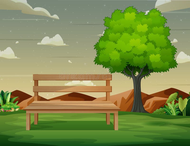 Wooden Bench Overlooking the River and Sunset Stock Illustration ...