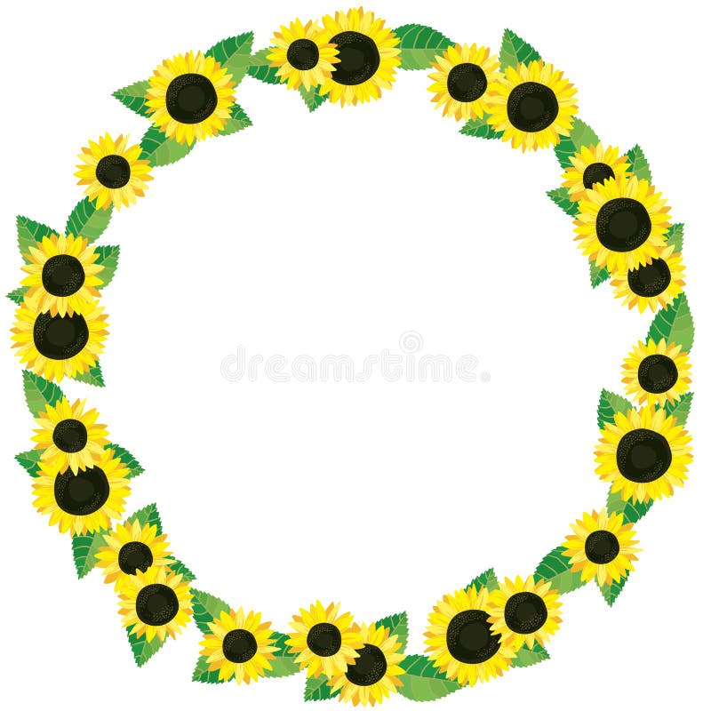 Decorative Frame with Sunflowers and Leaves Stock Image - Illustration ...
