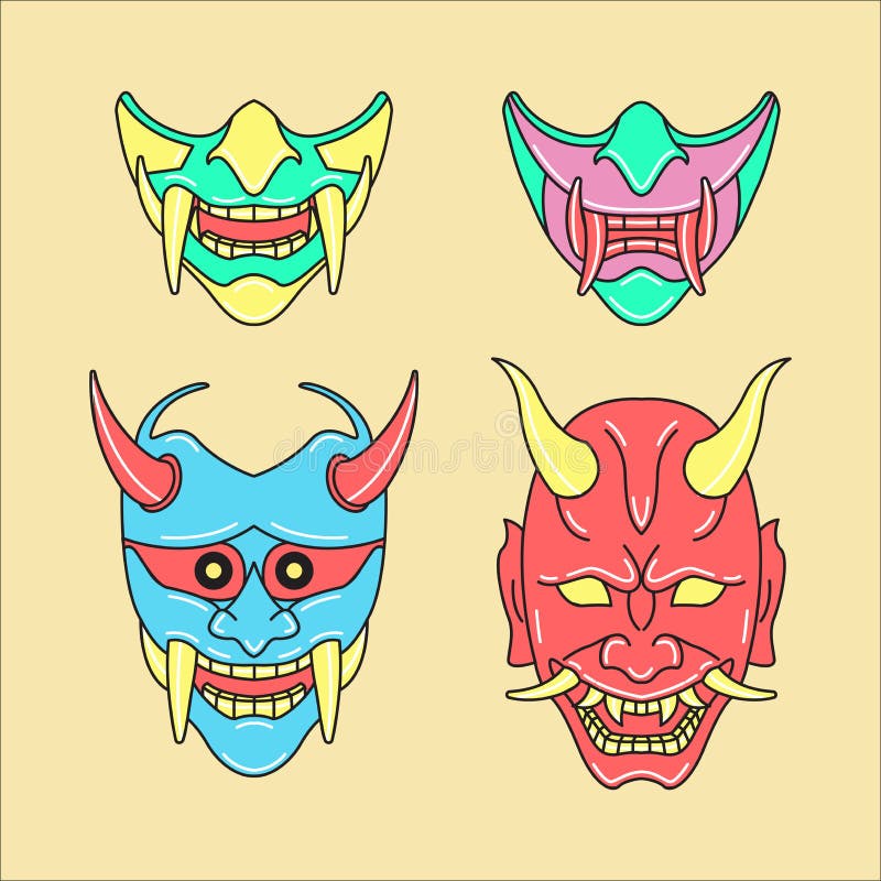 Colorful Oni Mask Cartoon Collection Stock Vector - Illustration of ...