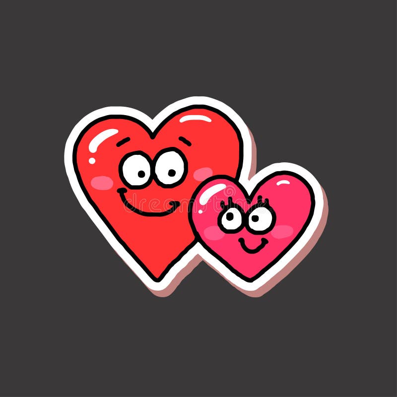 Cute Red Two Hearts Sticker Illustration Stock Vector - Illustration of ...