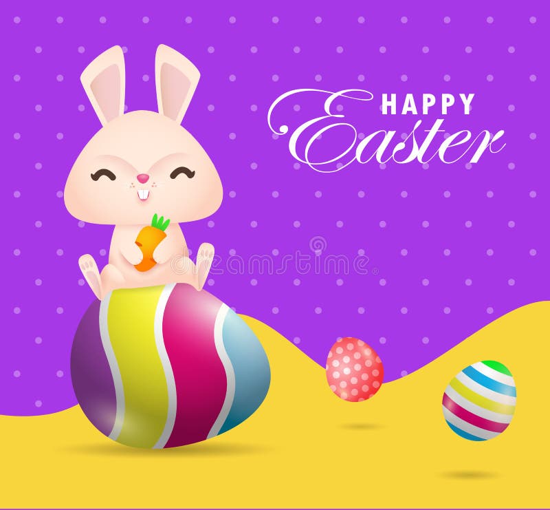 Happy Easter Day Poster. Little Rabbit Bunny with a Painted Egg with ...