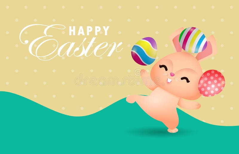 Happy Easter Day Poster. Little Rabbit Bunny with a Painted Egg with ...