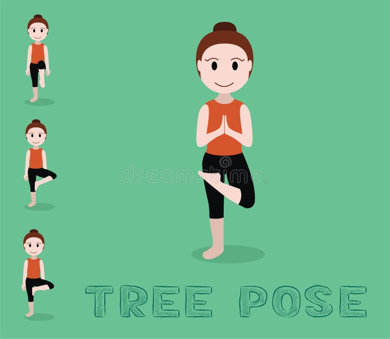 Yoga Tutorial Tree Pose Cute Cartoon Vector Illustration Stock Vector ...