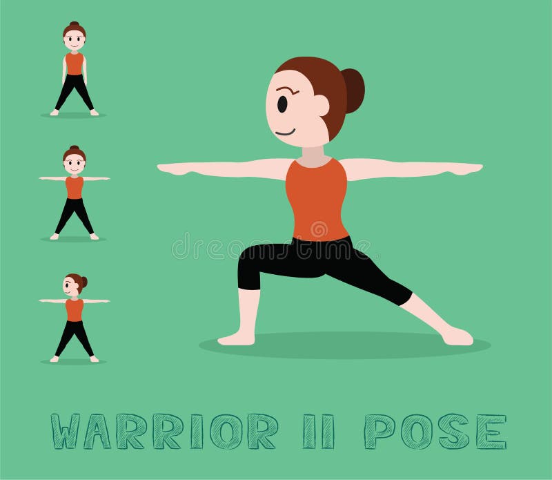 Yoga Tutorial Warrior II Pose Cute Cartoon Vector Illustration Stock ...
