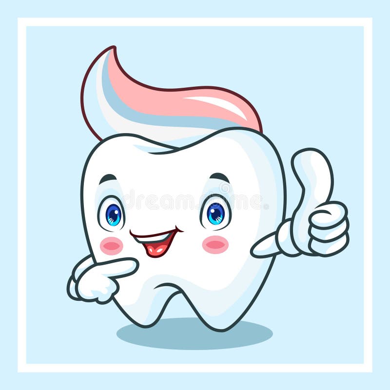 Cartoon Cute Little Teeth with Toothpaste Hair Giving Thumbs Up Stock ...