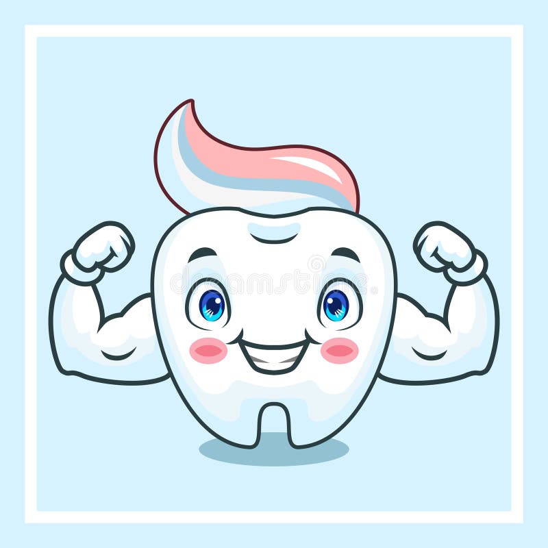 Cartoon Cute Little Teeth Showing Strong Teeth Stock Vector ...