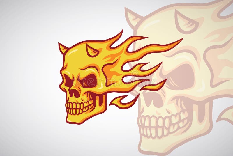 Skull Demon Devil Burning Fire Flame Logo Design Vector Art Icon Stock ...