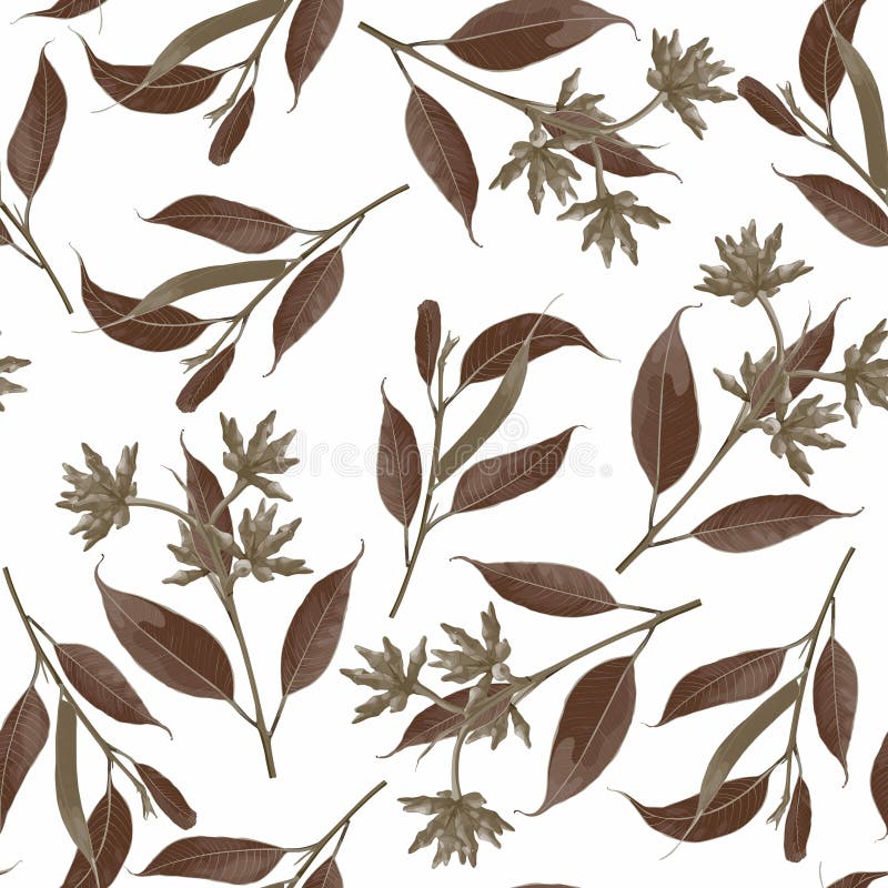 Seamless Pattern with Branches of Abstract Brown Eucalyptus in Bloom on ...