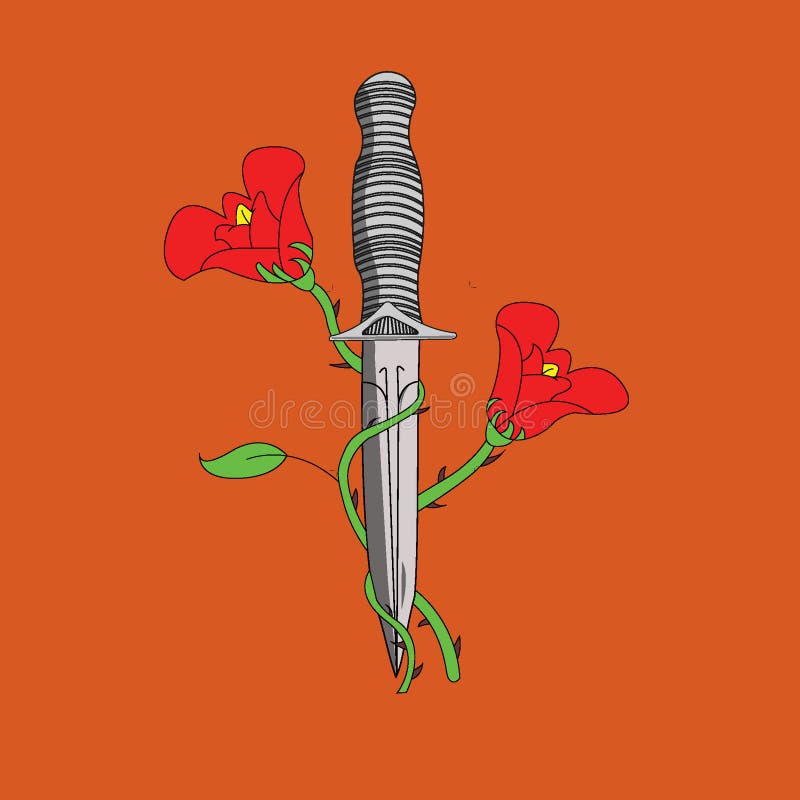 Dagger and Rose stock vector. Illustration of cute, drawing - 240844125