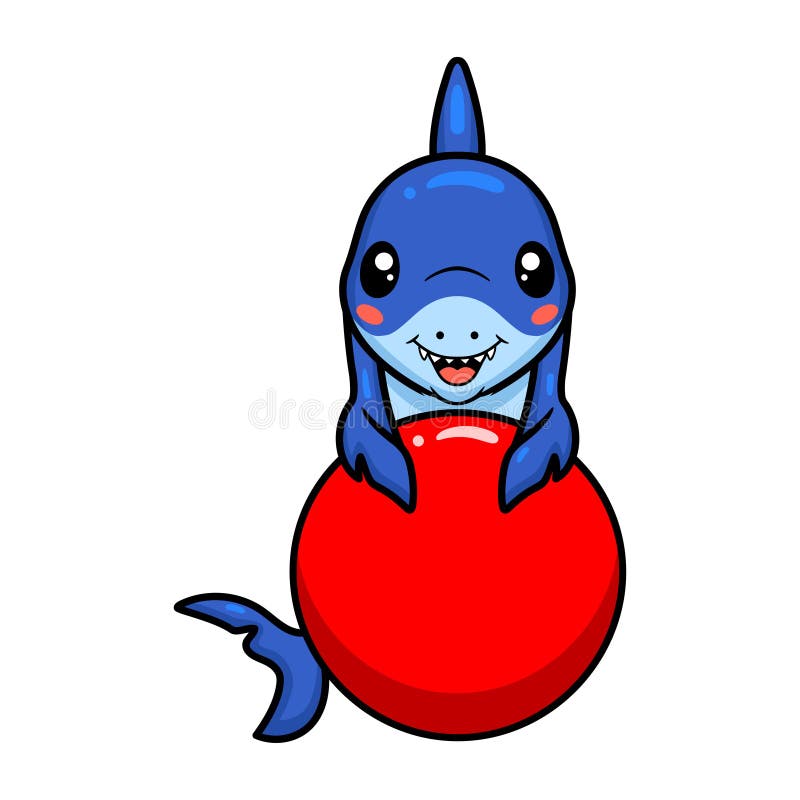 Cute Little Shark Cartoon Playing Red Ball Stock Vector - Illustration ...