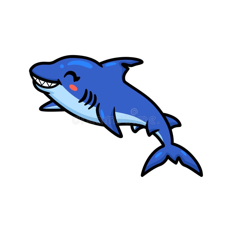 Cute Little Shark Cartoon Swimming Stock Vector - Illustration of happy ...