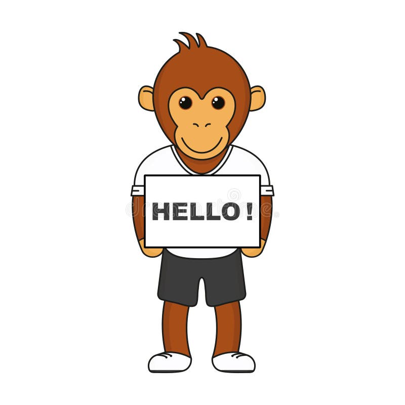 Wise Dressed Monkey with Hello Inscription Stock Illustration ...