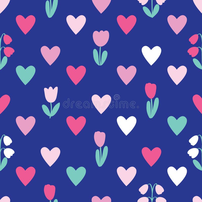Cute Seamless Pattern with Hearts and Flowers Stock Vector ...