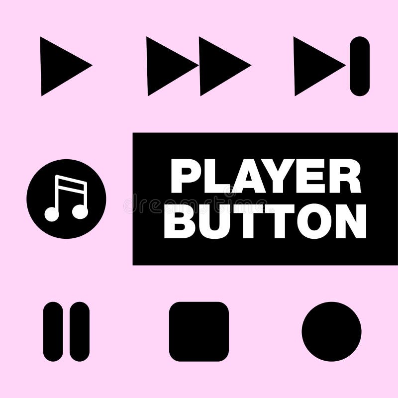 Black Player Button Set for Media Player. 7 Set Editable Player Icon ...