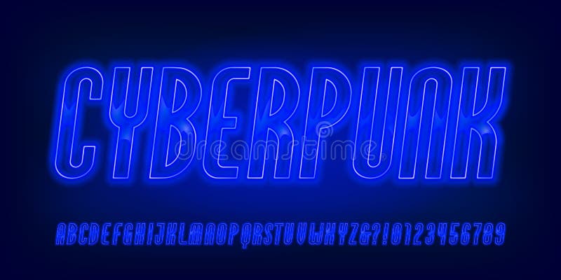 Cyberpunk Alphabet Font. Neon Letters, Numbers and Symbols Stock Vector ...