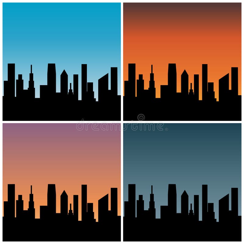 City Skyline with Gradient Sunset Backgrounds Stock Vector ...