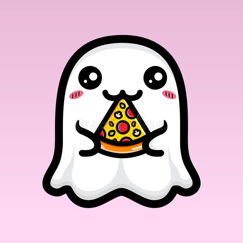 Cute Ghost Design Eating Pizza Stock Vector - Illustration of holiday ...
