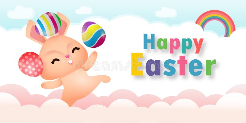Happy Easter Eggs Poster, Little Rabbit Bunny Cartoon with Greeting ...