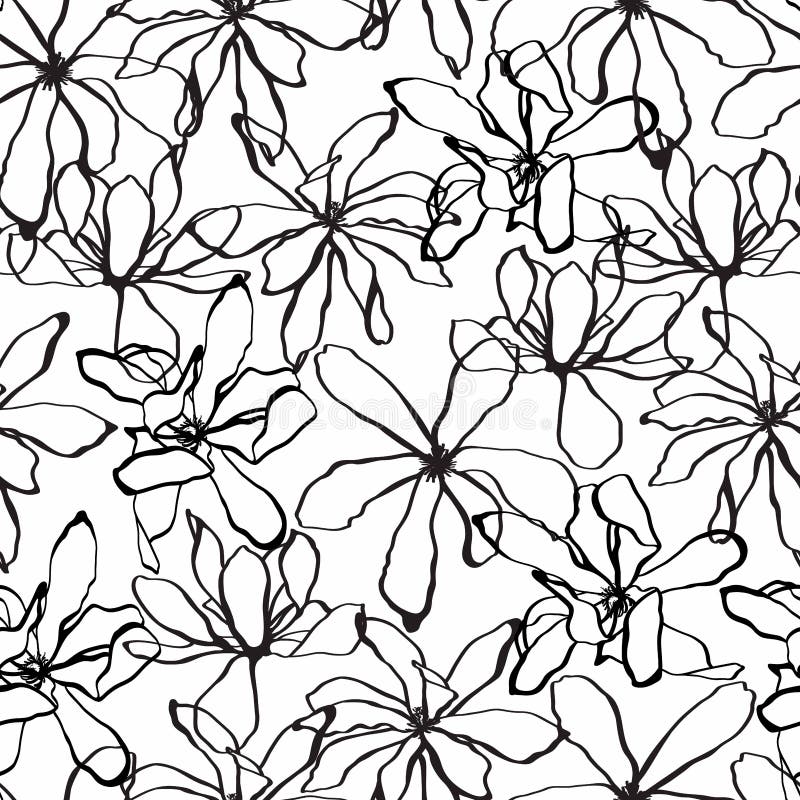 Line Magnolia Flowers Illustration Pattern. Contemporary Floral ...