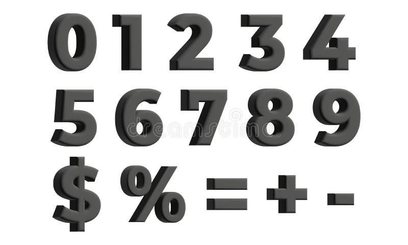 Black 3D Numbers with Dollar, Percentage, Plus, Minus, Equality Signs ...