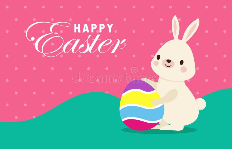 Happy Easter Day Poster. Little Rabbit Bunny Cartoon Flat Design with ...