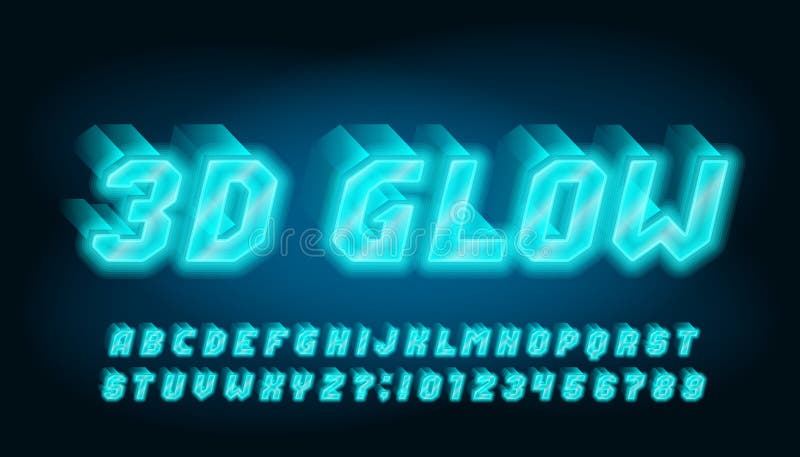 3D Glow Alphabet Font. 3D Neon Letters and Numbers Stock Vector ...