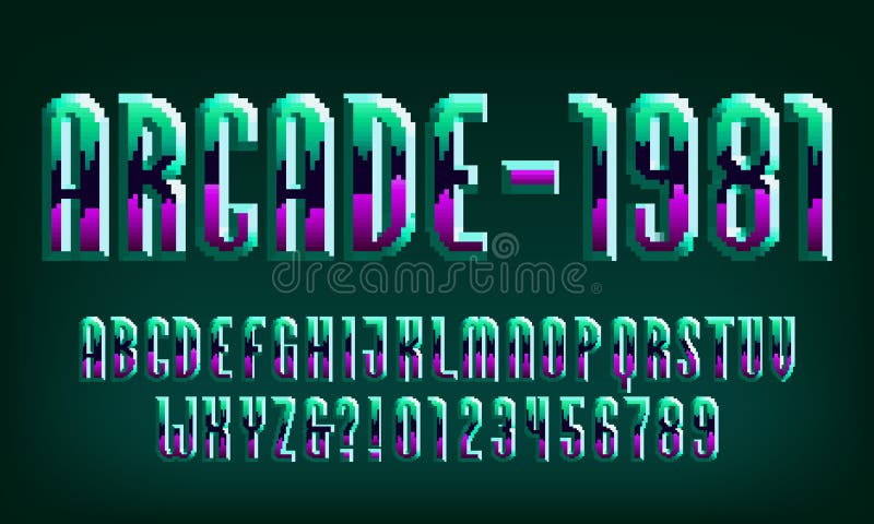 Arcade-1981 Alphabet Font. Pixel Digital Gradient Letters and Numbers ...