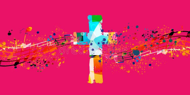 Christian Cross with Musical Notes Vector Illustration. Religion Themed ...