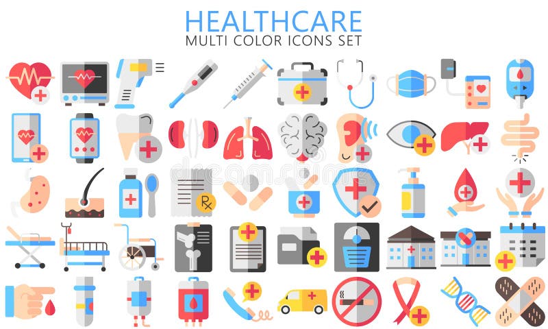 Healthcare and Medicine Multi Color Icons Set Stock Vector ...