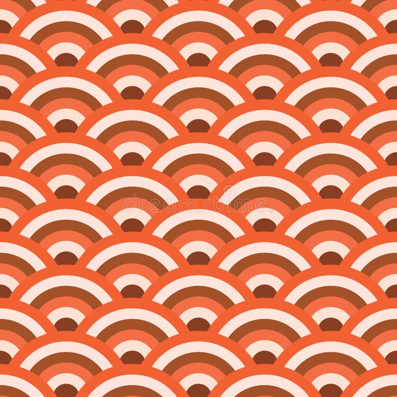 Japanese Wave Circle Seamless Pattern in Yellow and Orange Stock Vector ...