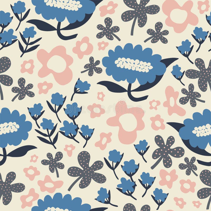 Vector Scandinavian Flower Illustration Seamless Repeat Pattern Stock ...