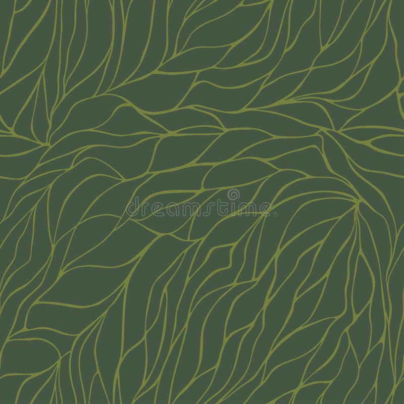 Organic Pattern with Wavy Petals Lines on Green Background. Seamless ...