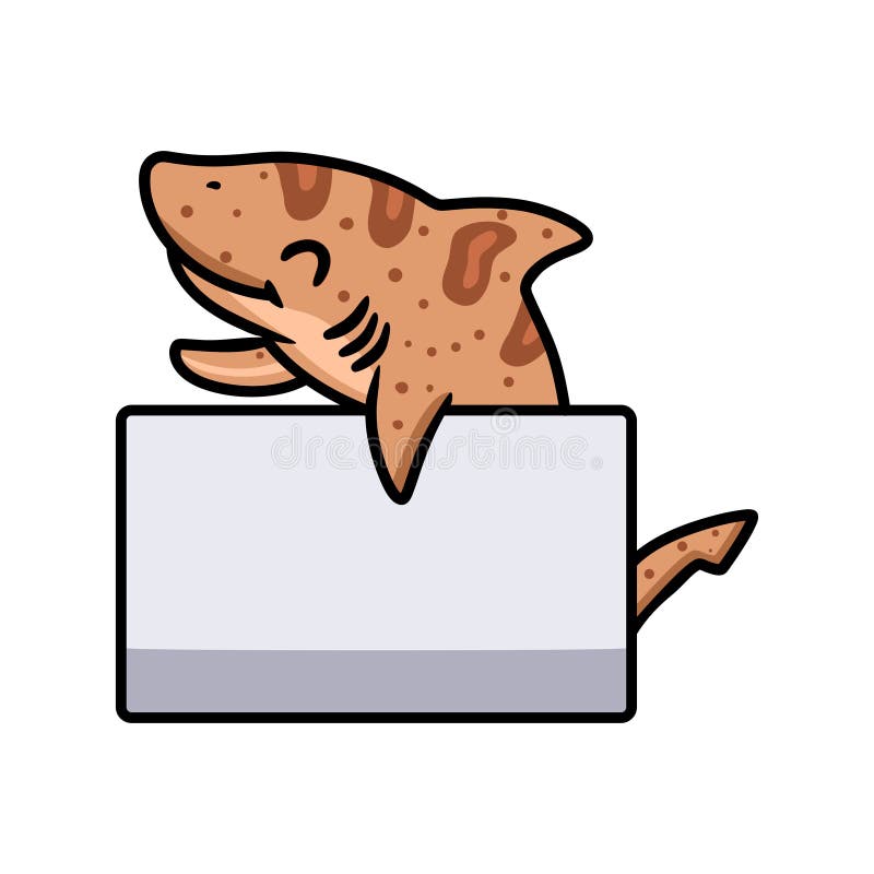 Cute Tiger Shark Cartoon with Blank Sign Stock Vector - Illustration of ...
