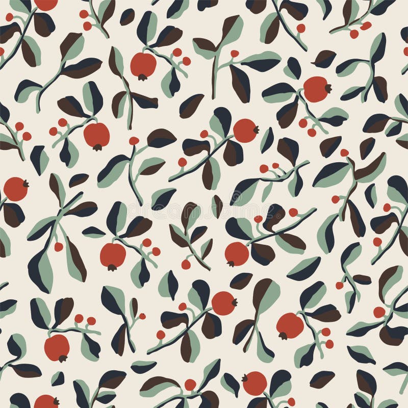 Vector Scandinavian Design Berry and Leaf Illustration Seamless Repeat ...