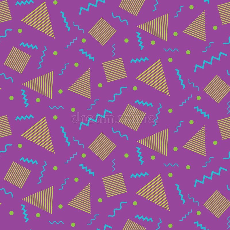 Geometric Abstract Shapes and Zigzag Lines Seamless Pattern in Neon ...