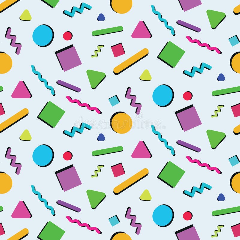 Geometric Abstract Shapes and Zigzag Lines Seamless Pattern in Neon ...